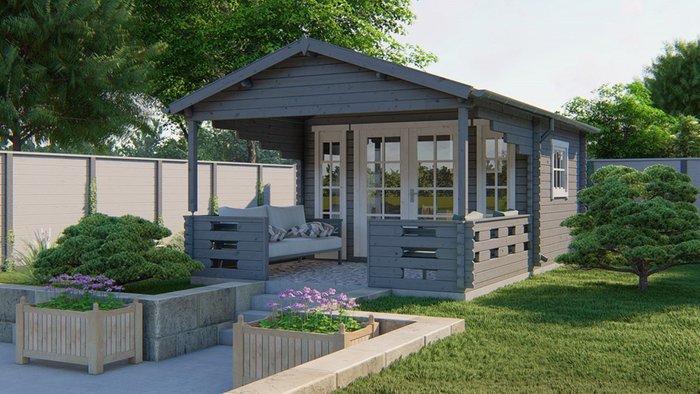 Cabane de jardin Sanstrov avec veranda 380x320+ 270x270 chalet