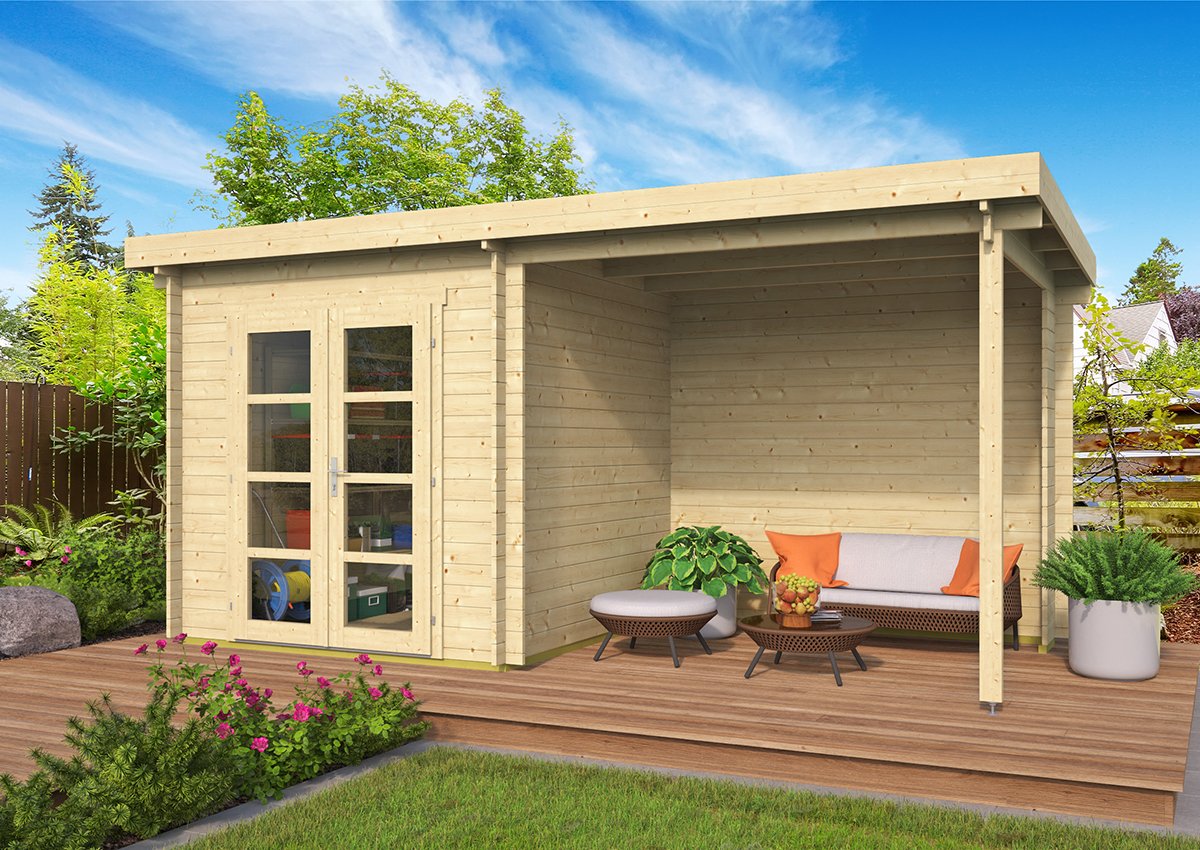 Elberg Modern Pent Summer House with Side Canopy | 5 x 2.5m | Tuin UK