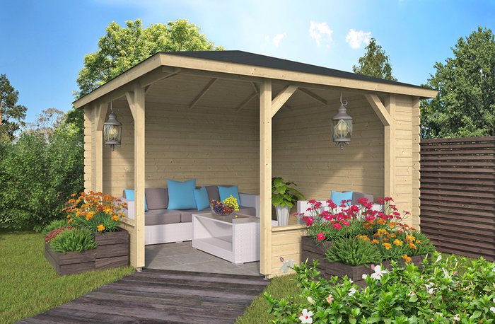 Houten Prieel Geimpregneerd 300 x 300 cm met wit zeildoek