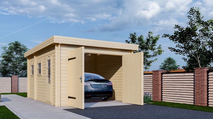 Garage en bois a toit plat - 3755M Interflex - 375 x 550 x 230 cm ...