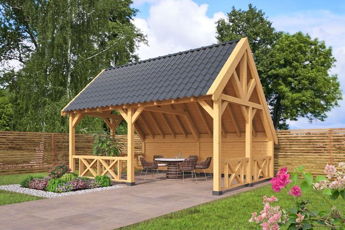 Blockhaus Kukka 700 x 350 x 279 cm - Mit Veranda an der Seite