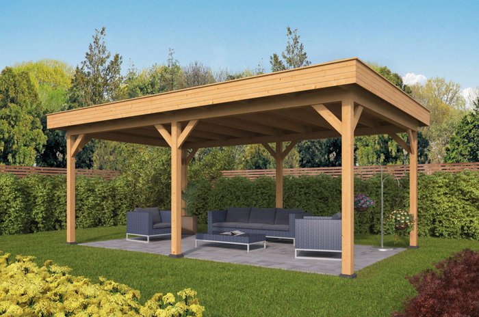 Overkapping Oslo XL Type 2 Lariks Geschaafd met Zwarte Wanden