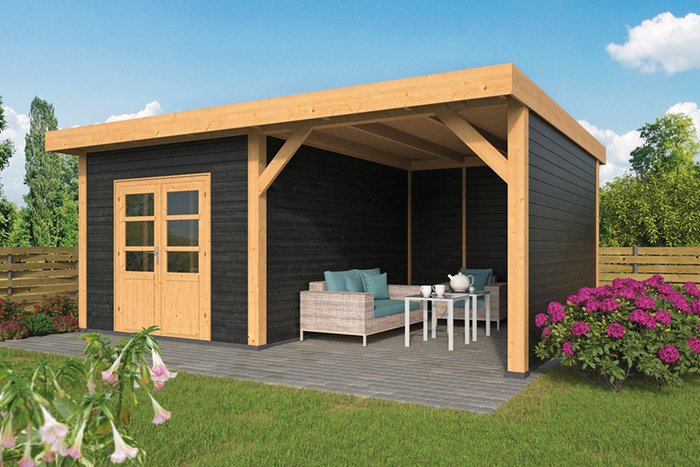 Doe het zelf Lariks Douglas Overkapping Zwart 900 x 410 cm